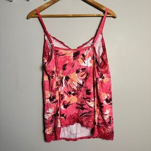Lane Bryant | Tops | Lane Bryant Pink Floral Lace Trim Cami Tank Top ...